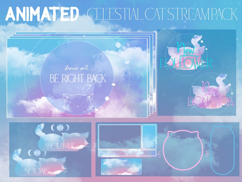 Pink Celestial Cat Stream Pack for Twitch, Twitch Overlay, Complete ...