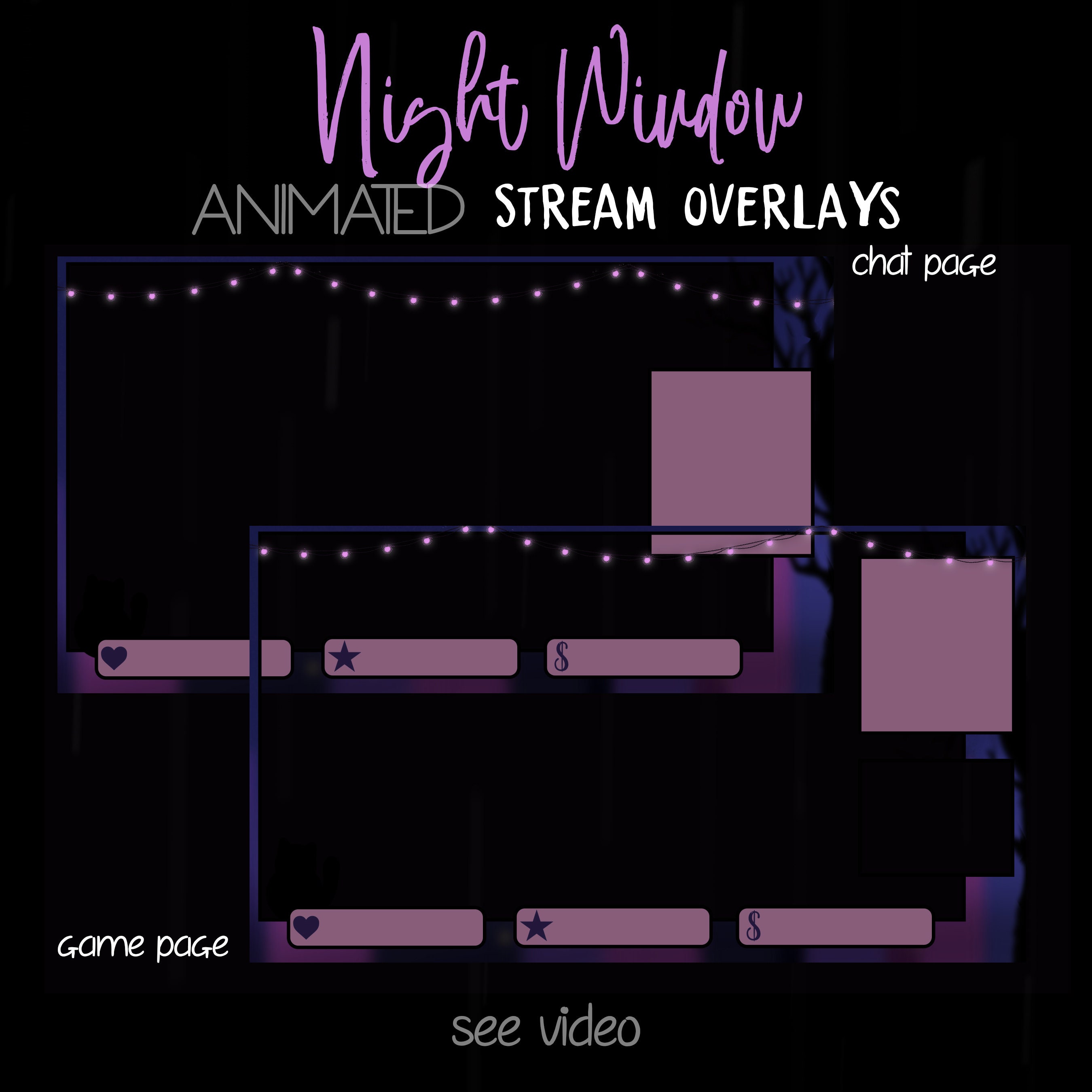 Night Window Stream Overlay Package, Twitch Overlay, Complete Streaming ...