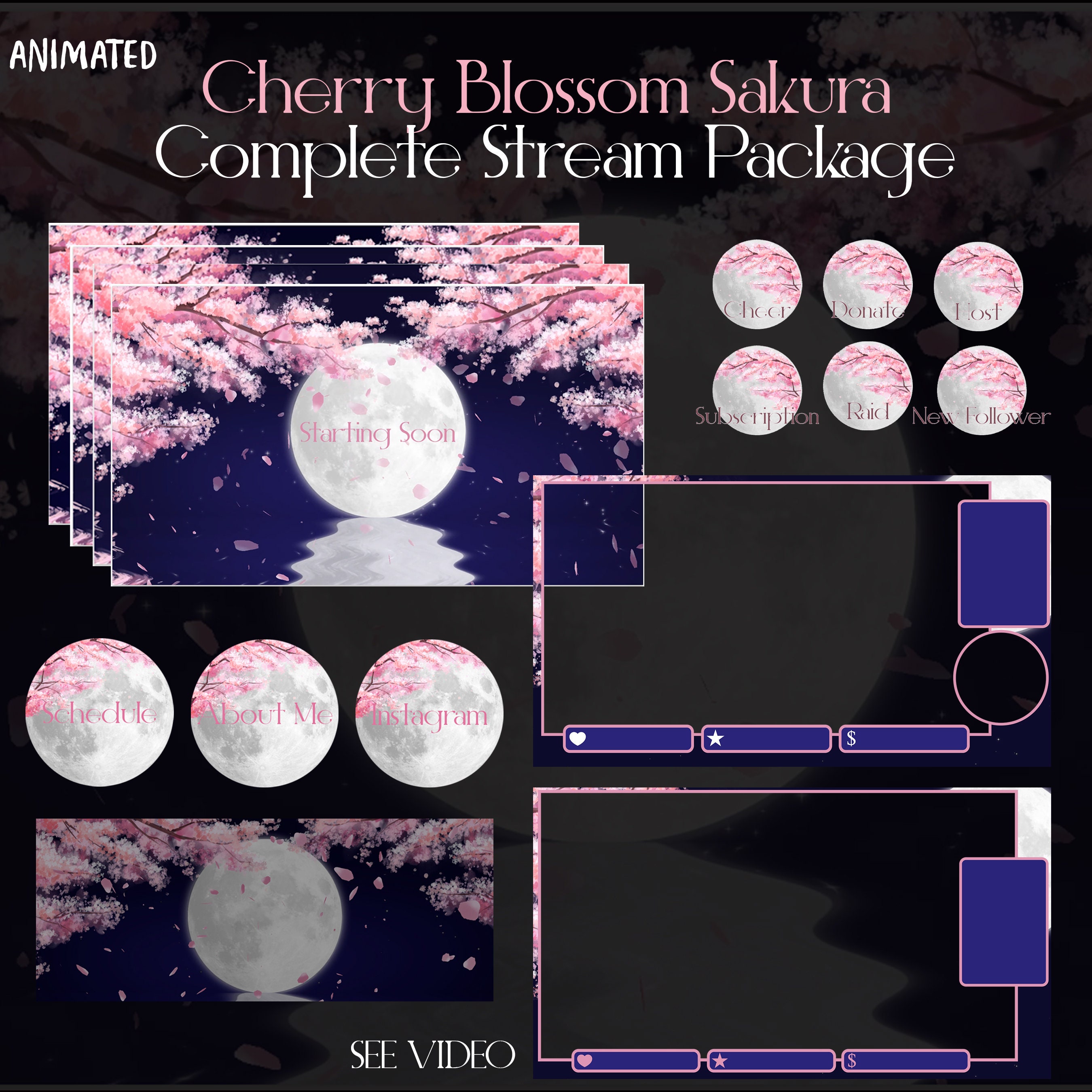 Cherry Blossom Sakura Stream Pack for Twitch, Twitch Overlay, Complete ...