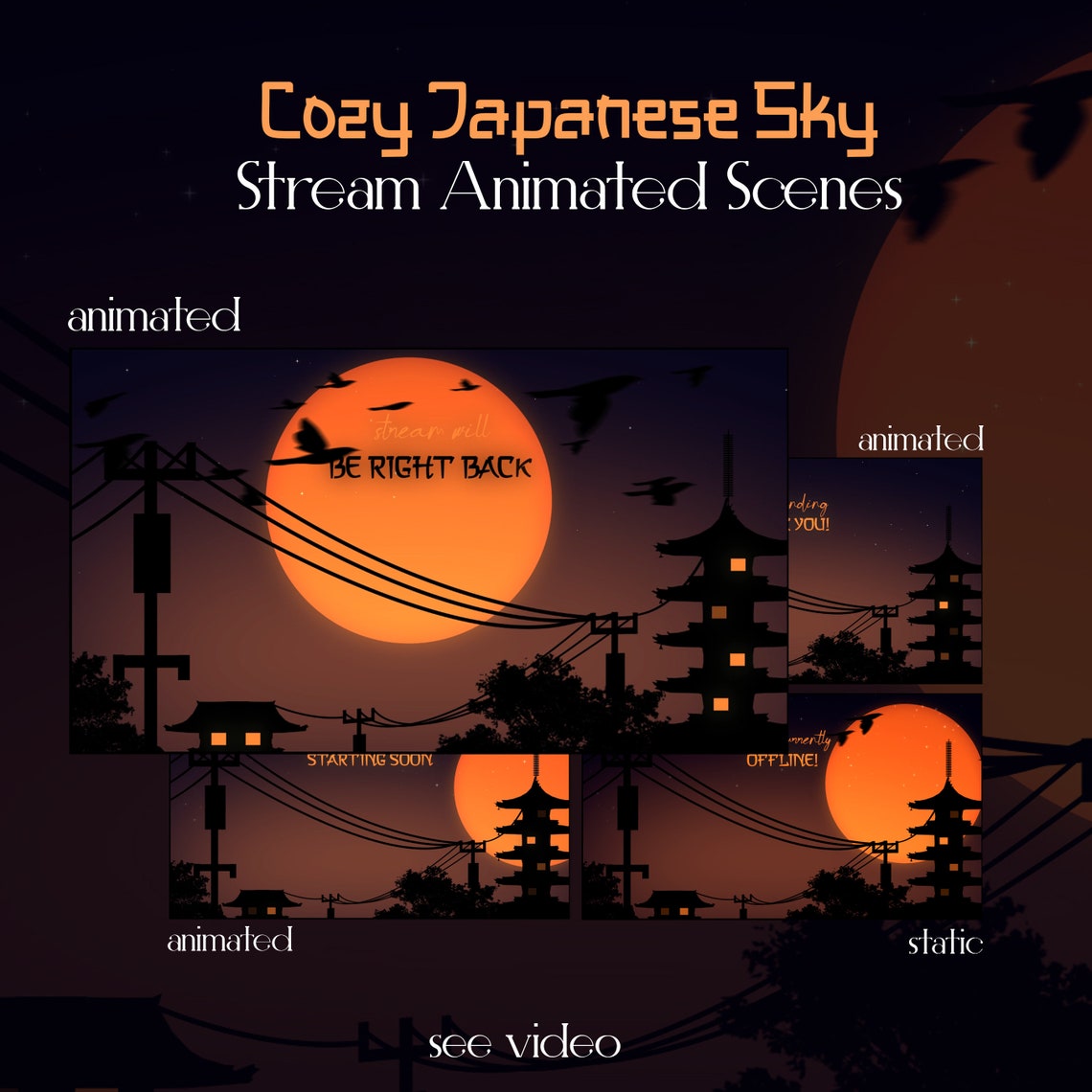 Cozy Japanese Sky Stream Pack for Twitch, Twitch Overlay, Complete ...