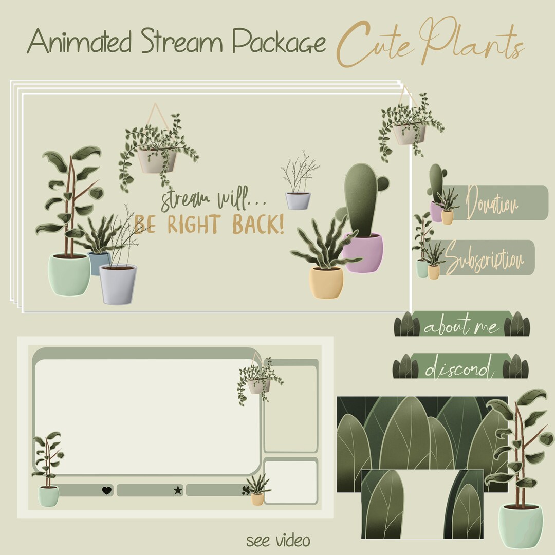 Cute Plants Stream Pack for Twitch, Cozy Complete Streaming Package ...