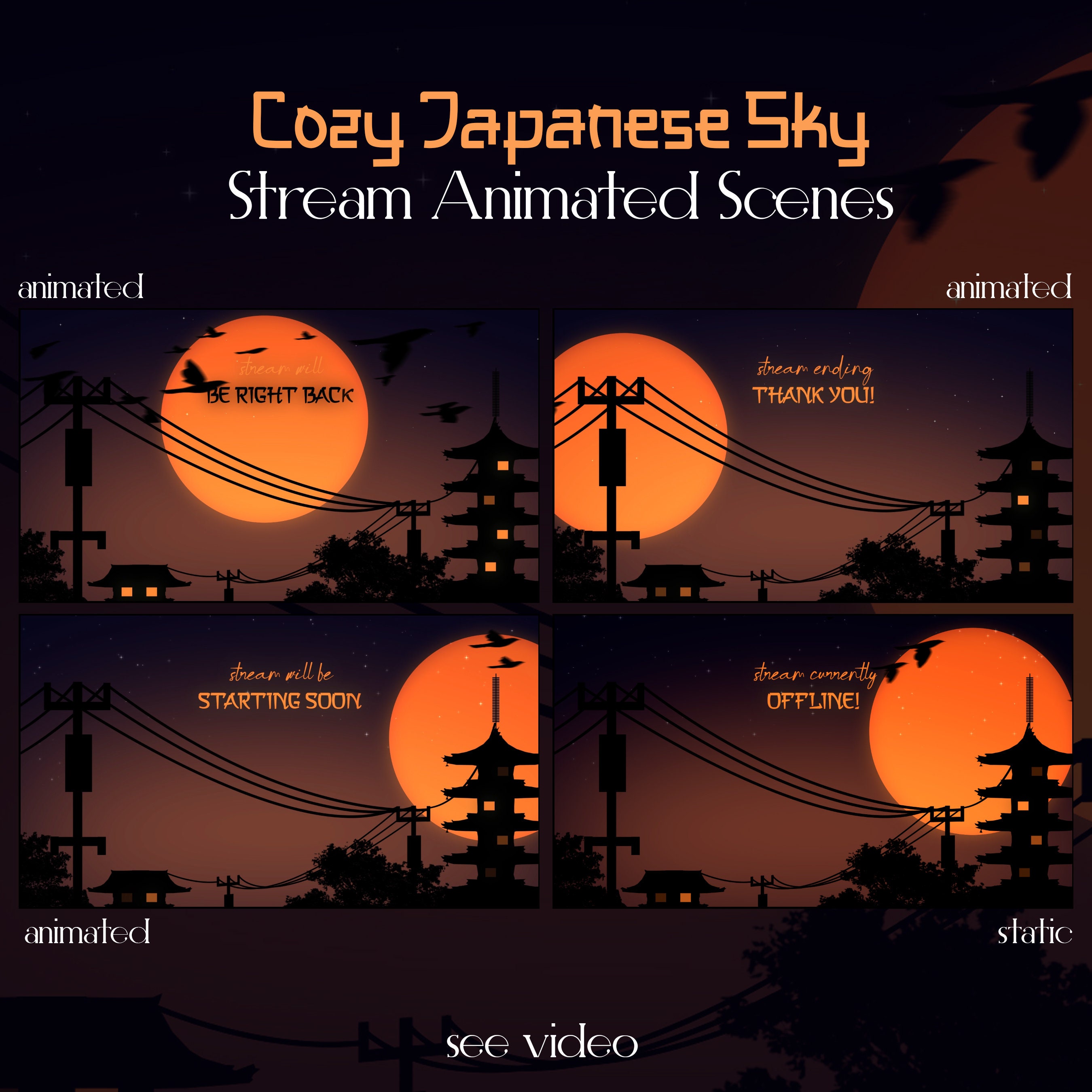 Cozy Japanese Sky Stream Pack for Twitch, Twitch Overlay, Complete ...