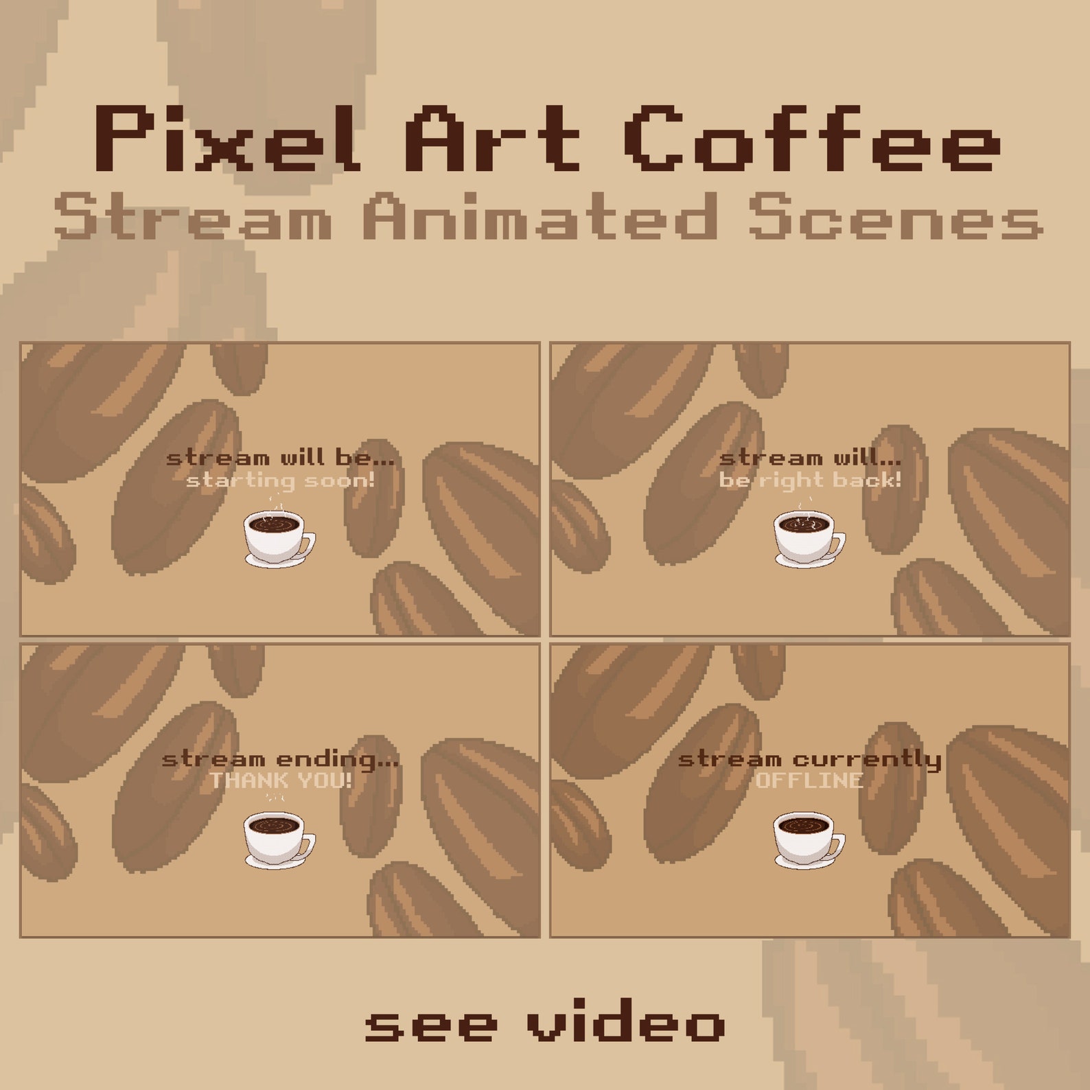 Retro Pixel Art Coffee Stream Overlay Package, Twitch Overlay Complete ...