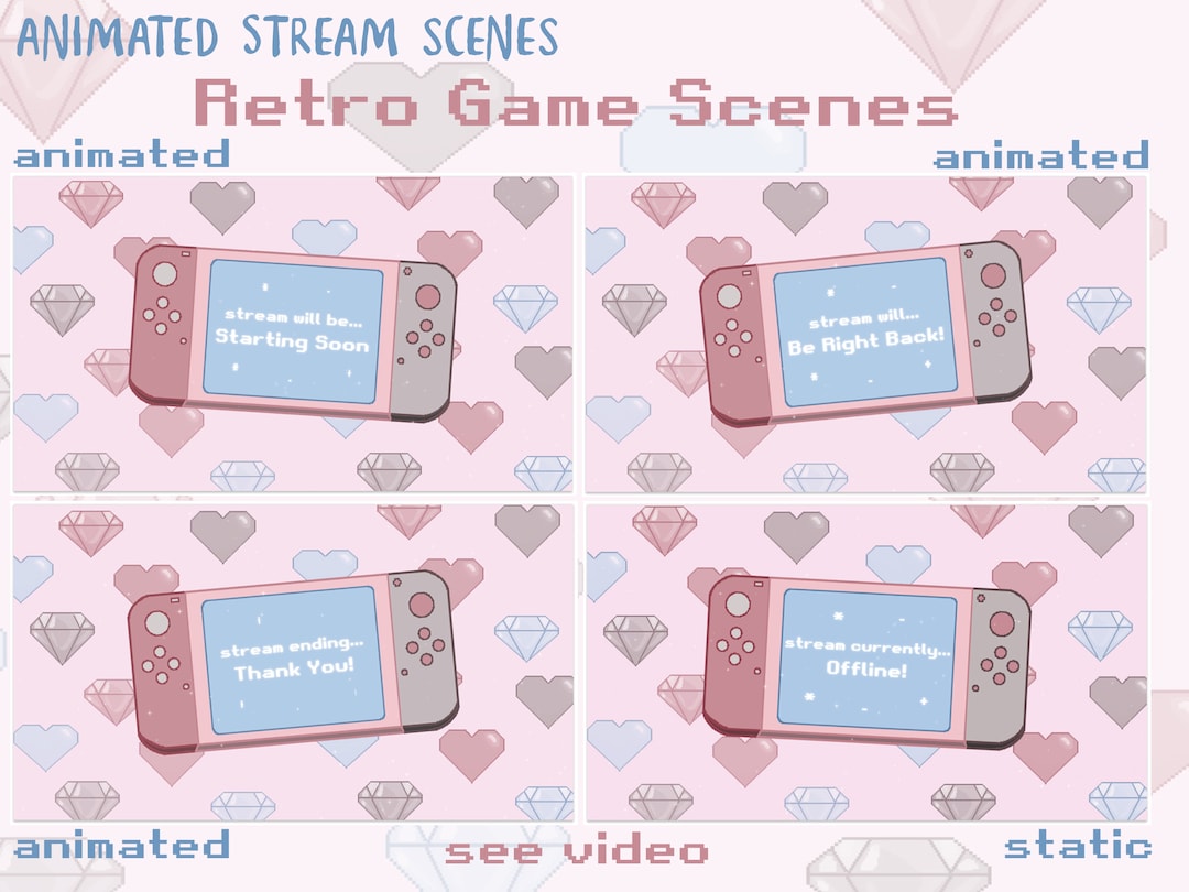 Pink Retro Game Animated Scenes, Streamer Screen, Pink Scenes Overlay ...