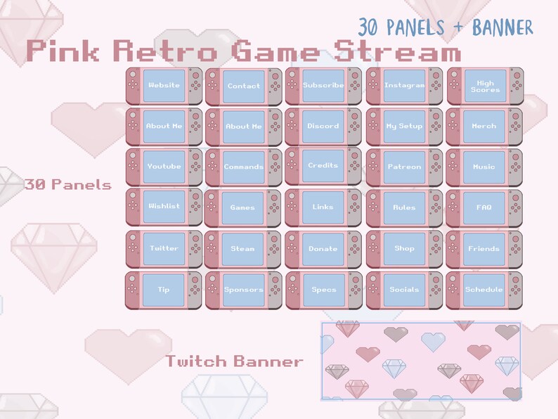 Pink Retro Game Stream Pack for Twitch, Twitch Overlay, Complete ...