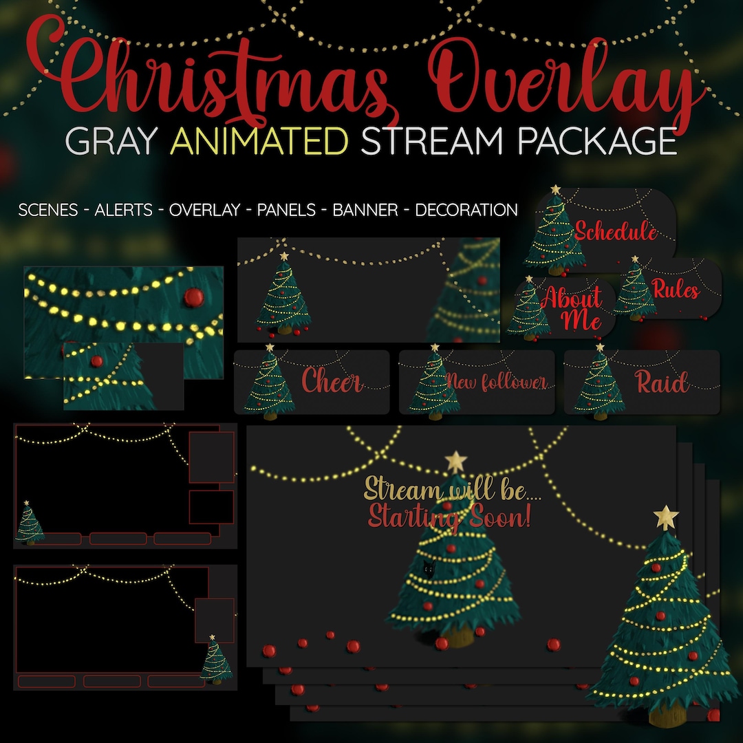 Christmas Stream Overlay Package, Gray Christmas Tree, Twitch Overlay ...