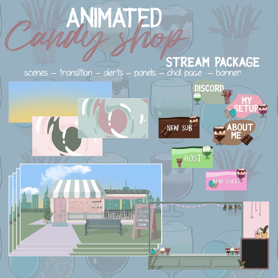 Cozy Candy Shop Stream Pack for Twitch, Complete Streaming Package ...