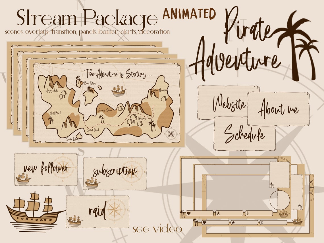 Pirate Adventure Stream Pack for Twitch, Complete Streaming Package ...