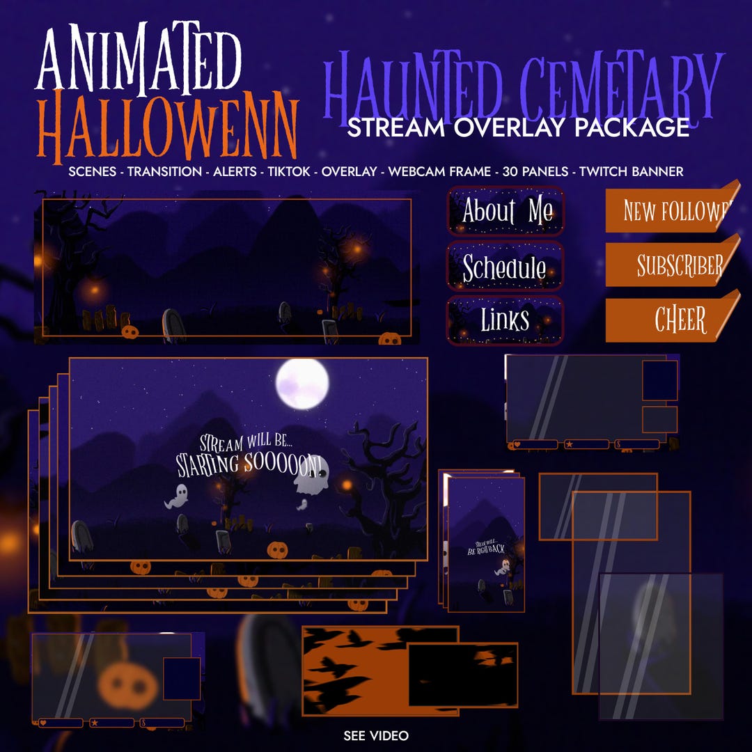 Haunted Cemetery, Halloween Stream Overlay Pack, Twitch and Tiktok ...
