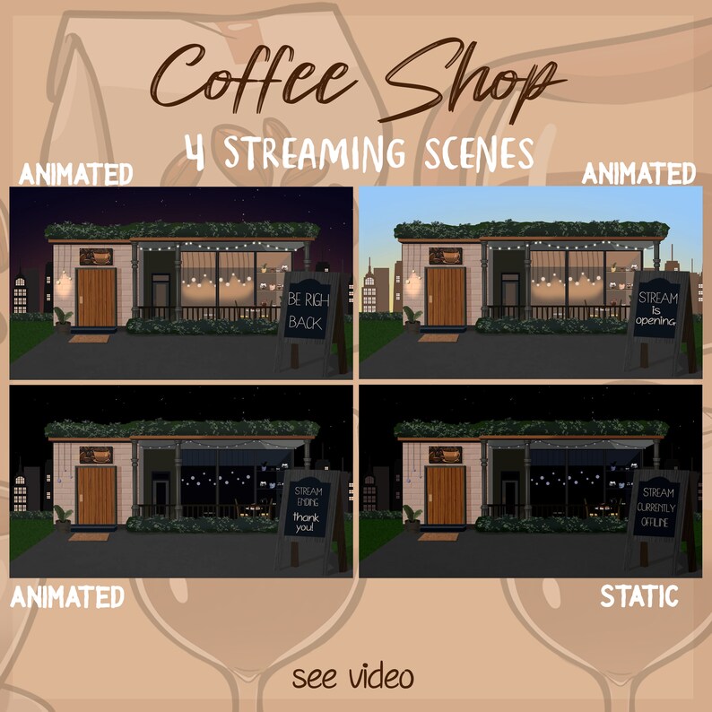ANIMATED SCENES and OVERLAY Coffee Shop! 4 Scenes 1 Overlay for Twitch ...
