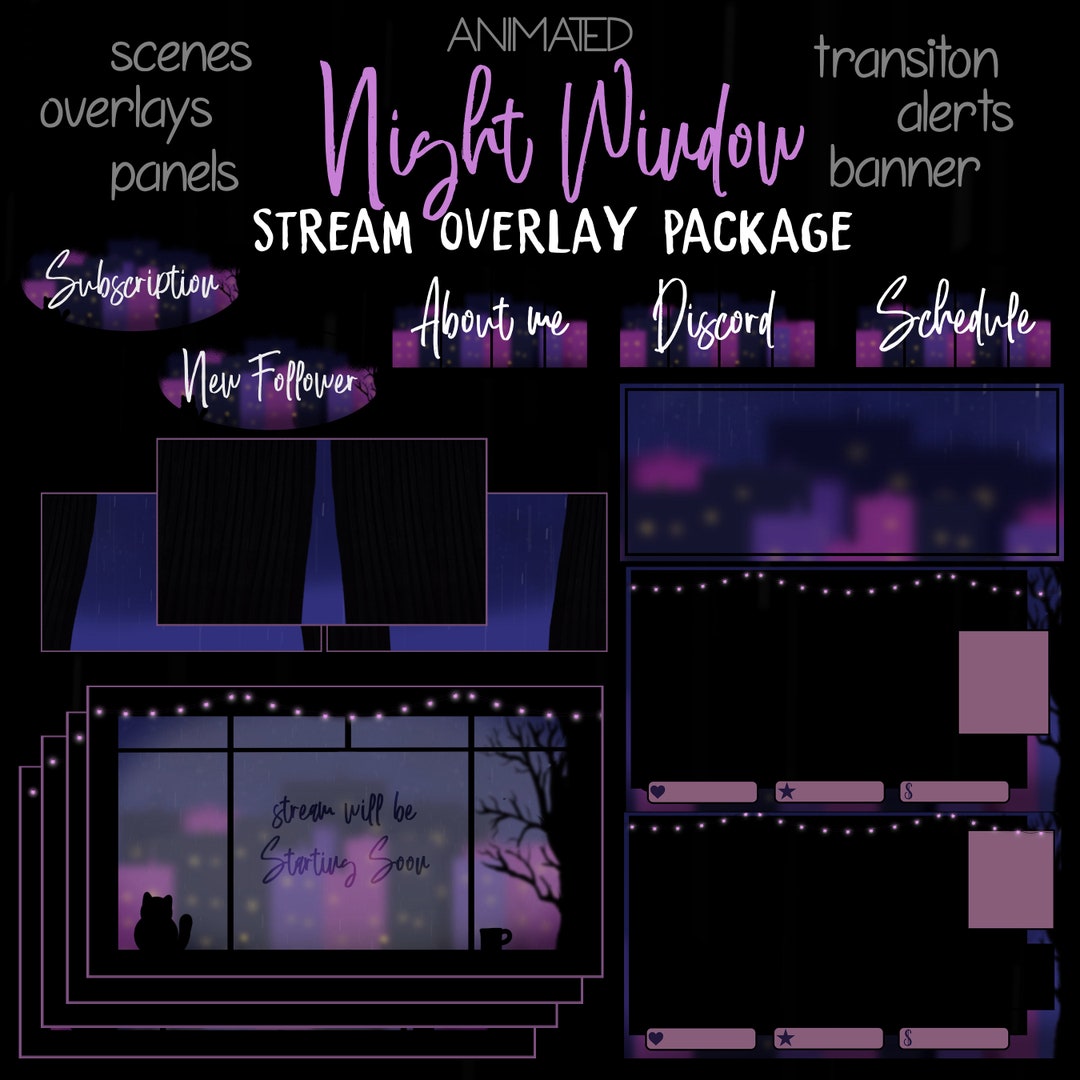 Night Window Stream Overlay Package, Twitch Overlay, Complete Streaming ...
