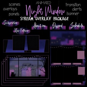 Night Window Stream Overlay Package, Twitch Overlay, Complete Streaming ...