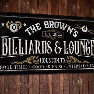 Custom Billiards & Lounge Sign Pool Table Sign Vintage Game - Etsy