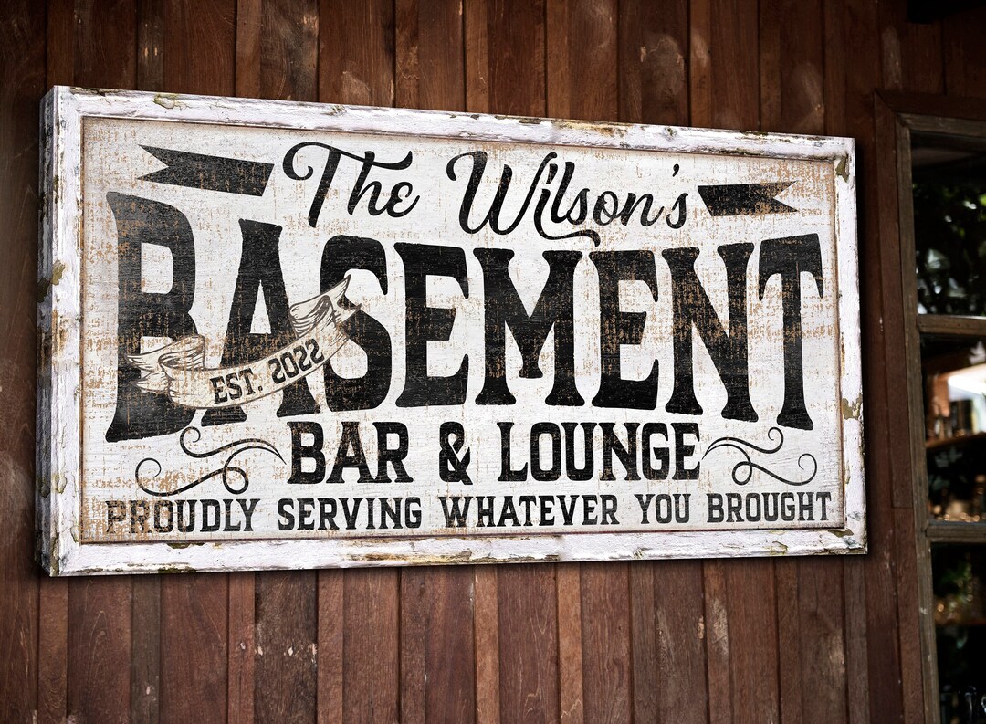 Custom Basement Bar & Lounge Sign, Home Bar Decor, Vintage Man Cave ...