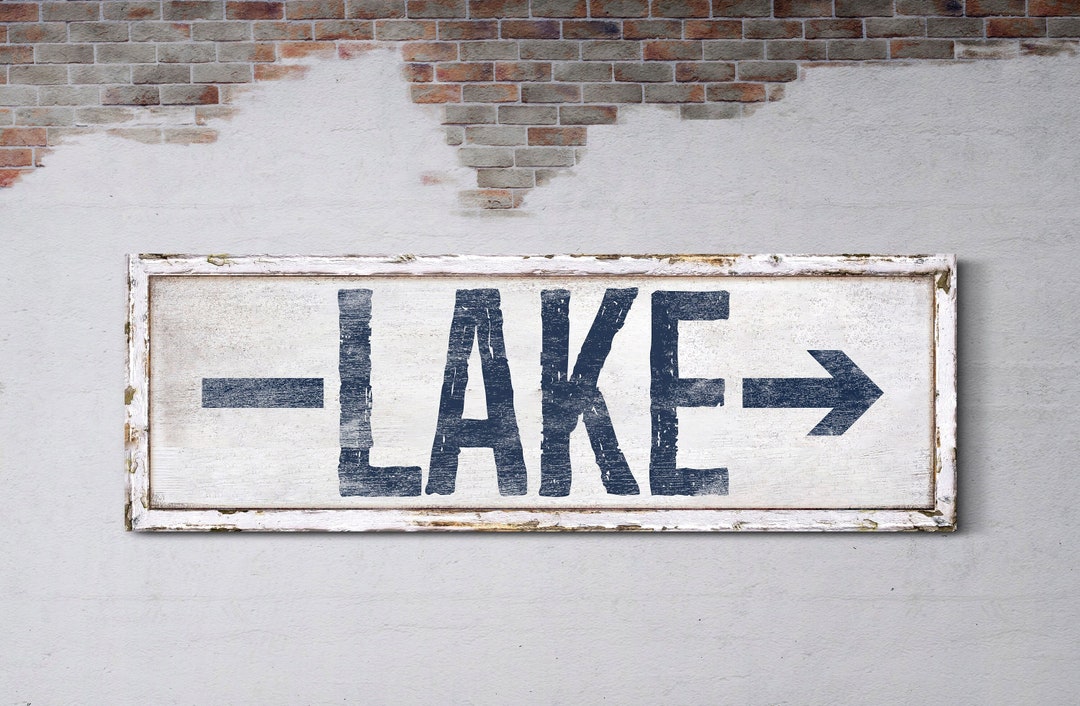 Canvas Lake Sign Direction Arrow Sign Outdoor Cabin Sign Unique Lake ...