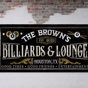 Custom Billiards & Lounge Sign Pool Table Sign Vintage Game - Etsy