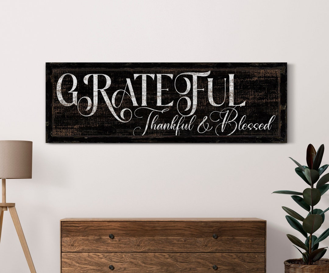 Grateful Thankful Blessed Sign, Rustic Thanksgiving Gift, Gratitude ...
