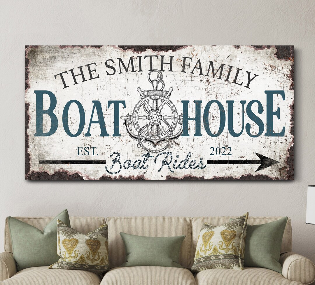 Personalized Boat House Sign, Custom Lake House Gift, Nautical Coastal ...