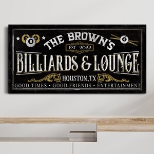 Custom Billiards & Lounge Sign Pool Table Sign Vintage Game - Etsy