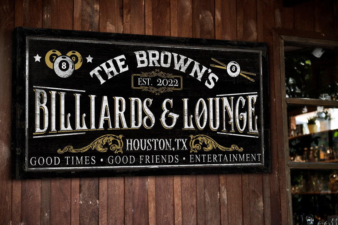 Custom Billiards & Lounge Sign Pool Table Sign Vintage Game - Etsy