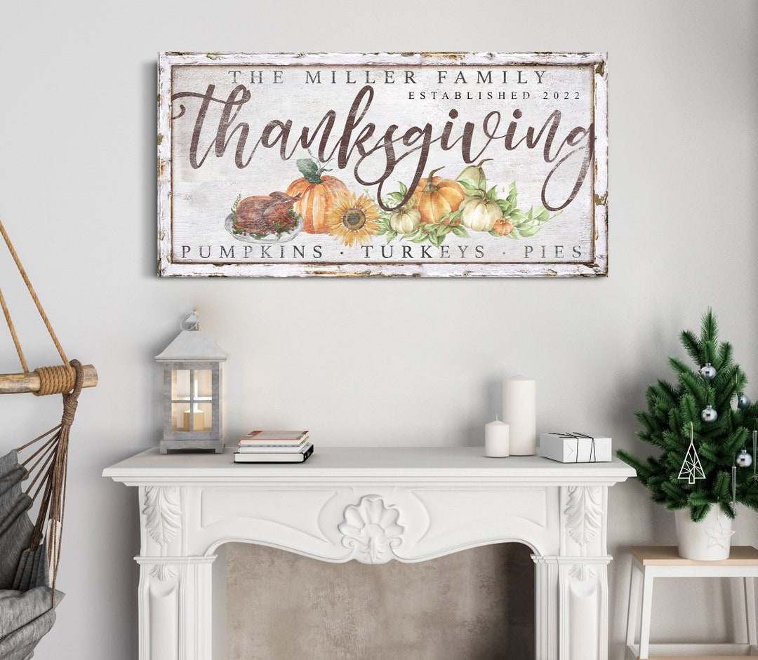Personalized Family Name Thanksgiving Sign, Vintage Thanksgiving Wall ...