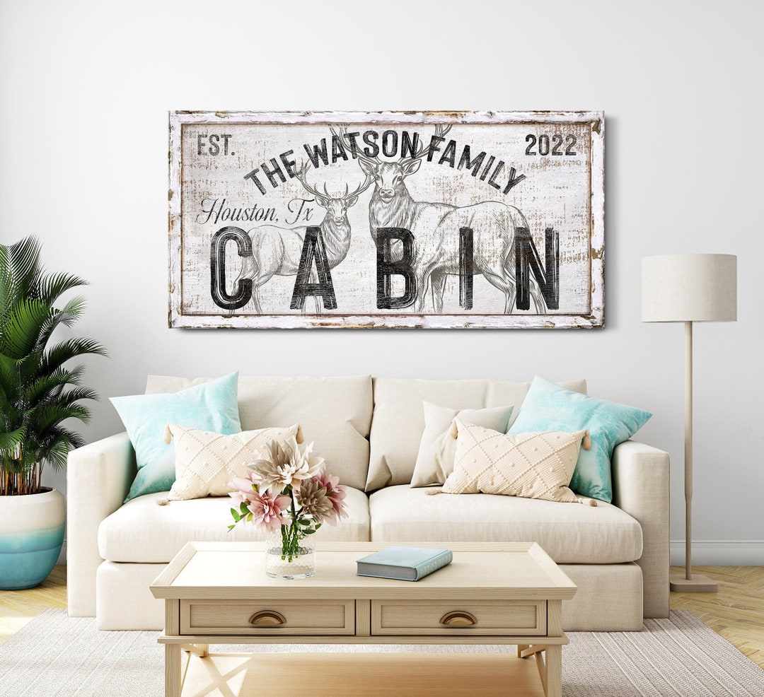Personalized Cabin Sign, Lake House Decor, Vintage Hunting Lodge Man ...
