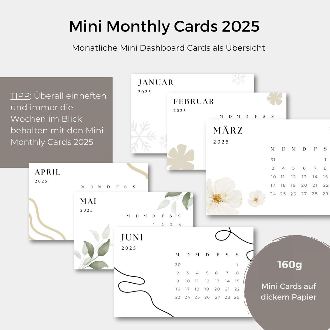 12 Mini Monthly Cards for 2025 Always Keep an Eye on the Weeks With the ...