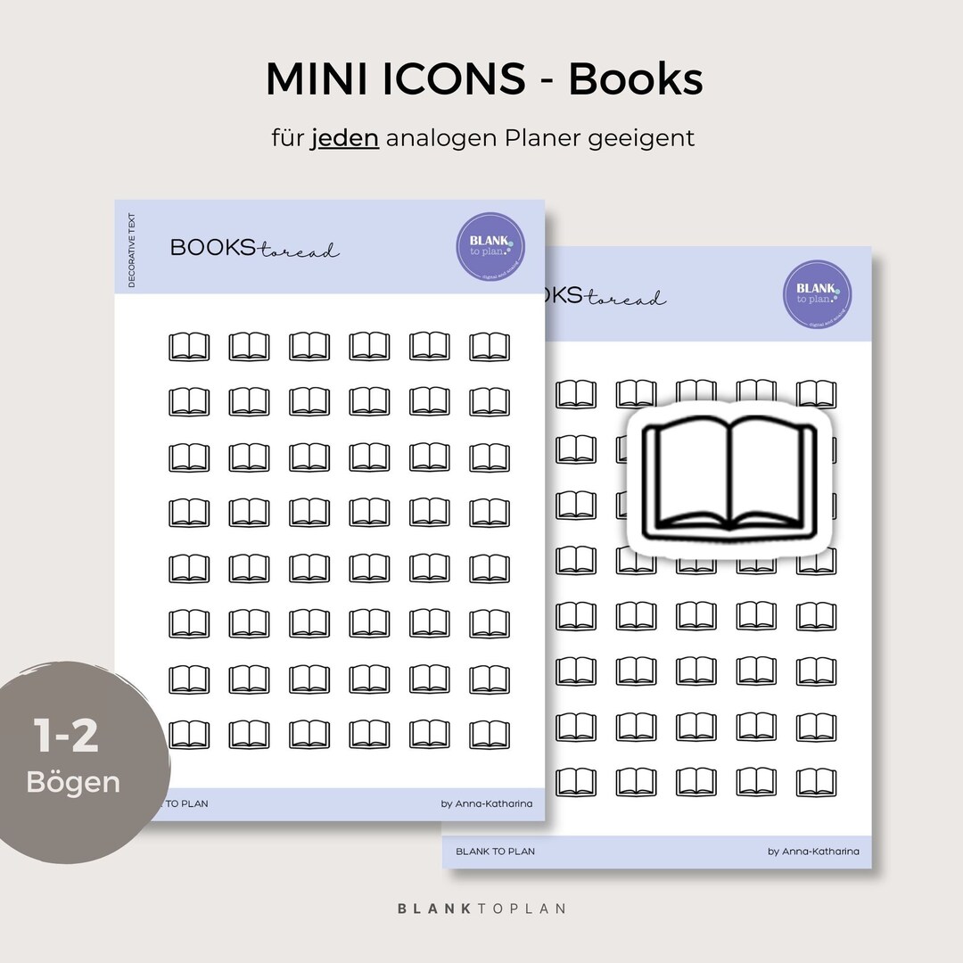 Mini Icons Book Icon Bullet Journal Calendar Planning Sticker Black ...
