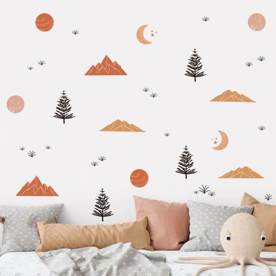 Mountain Trees Moon Wall Sticker Decal Nursery Kids Room - Etsy