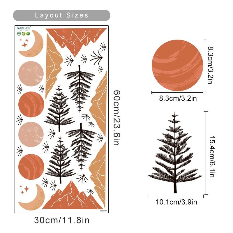 Mountain Trees Moon Wall Sticker Decal Nursery Kids Room - Etsy