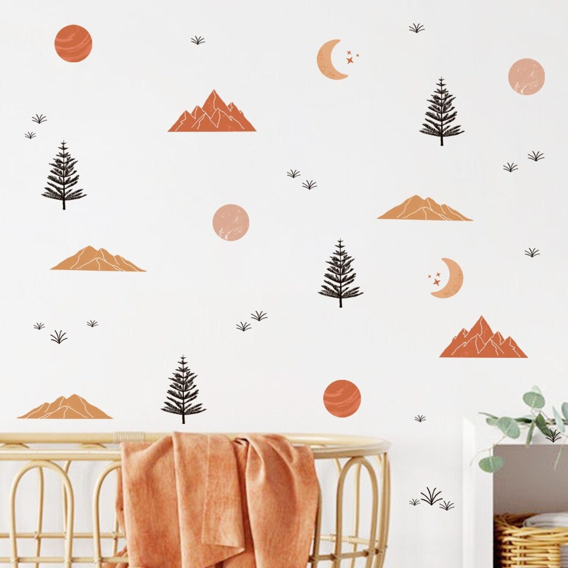 Mountain Trees Moon Wall Sticker Decal Nursery Kids Room - Etsy