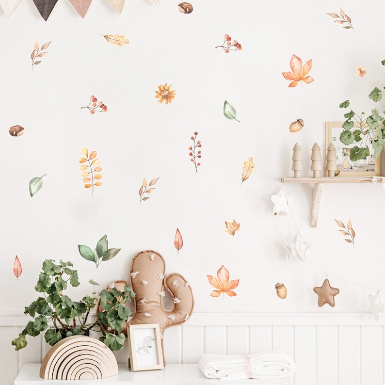 Neutral Wall Decal Sticker Leaves Flowers Botanical Florals - Etsy