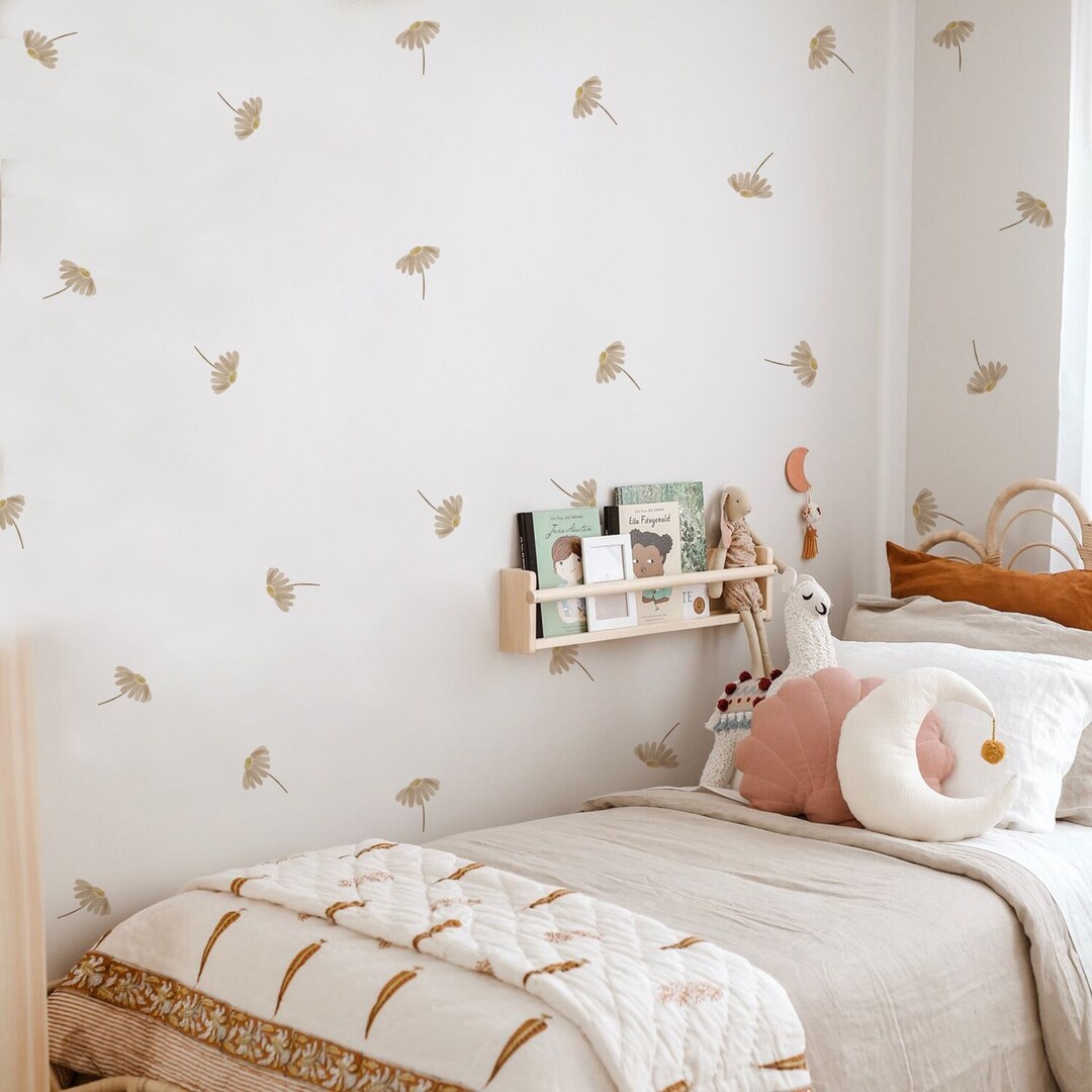 Neutral Aesthetic Botanical Floral Wall Sticker Decal Daisy - Etsy