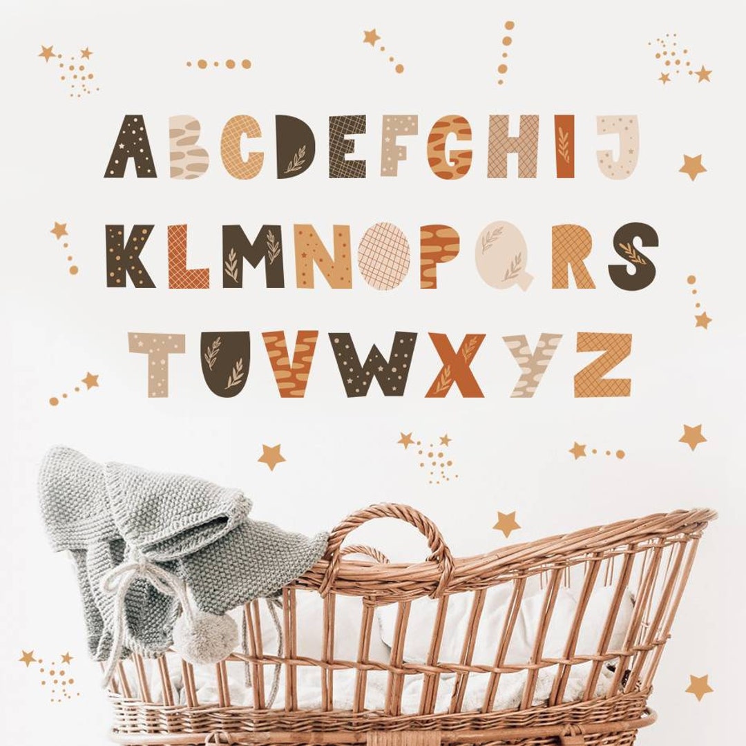 Alphabet Wall Decal Sticker Aesthetic Neutral Nursery Kids Room ...