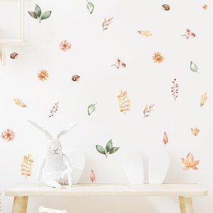 Neutral Wall Decal Sticker Leaves Flowers Botanical Florals Dorm ...