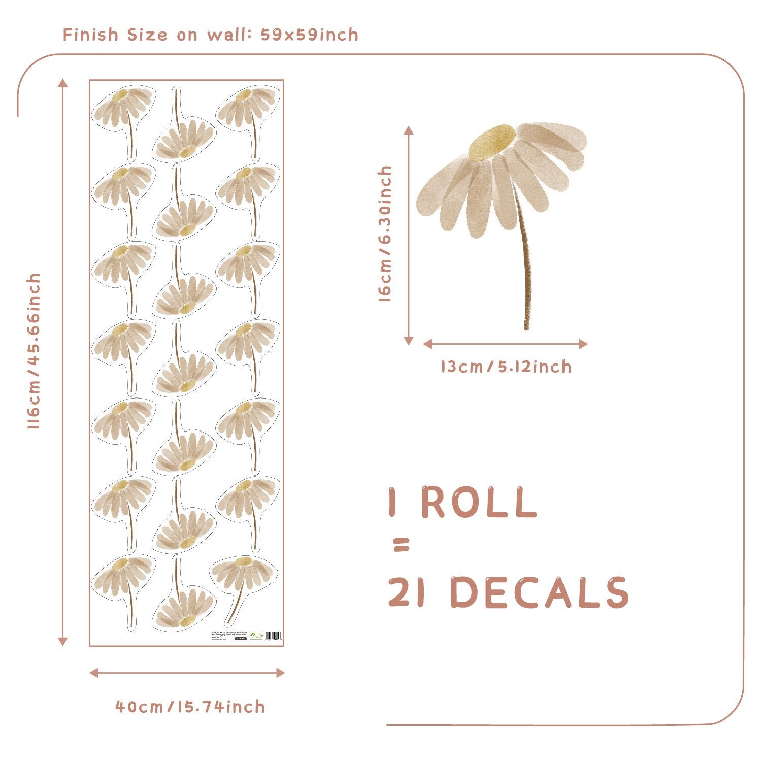 Neutral Aesthetic Botanical Floral Wall Sticker Decal Daisy - Etsy