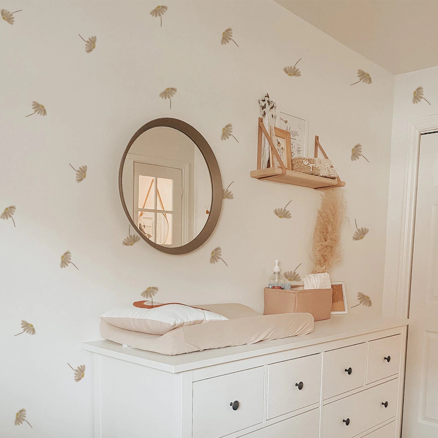 Neutral Aesthetic Botanical Floral Wall Sticker Decal Daisy - Etsy