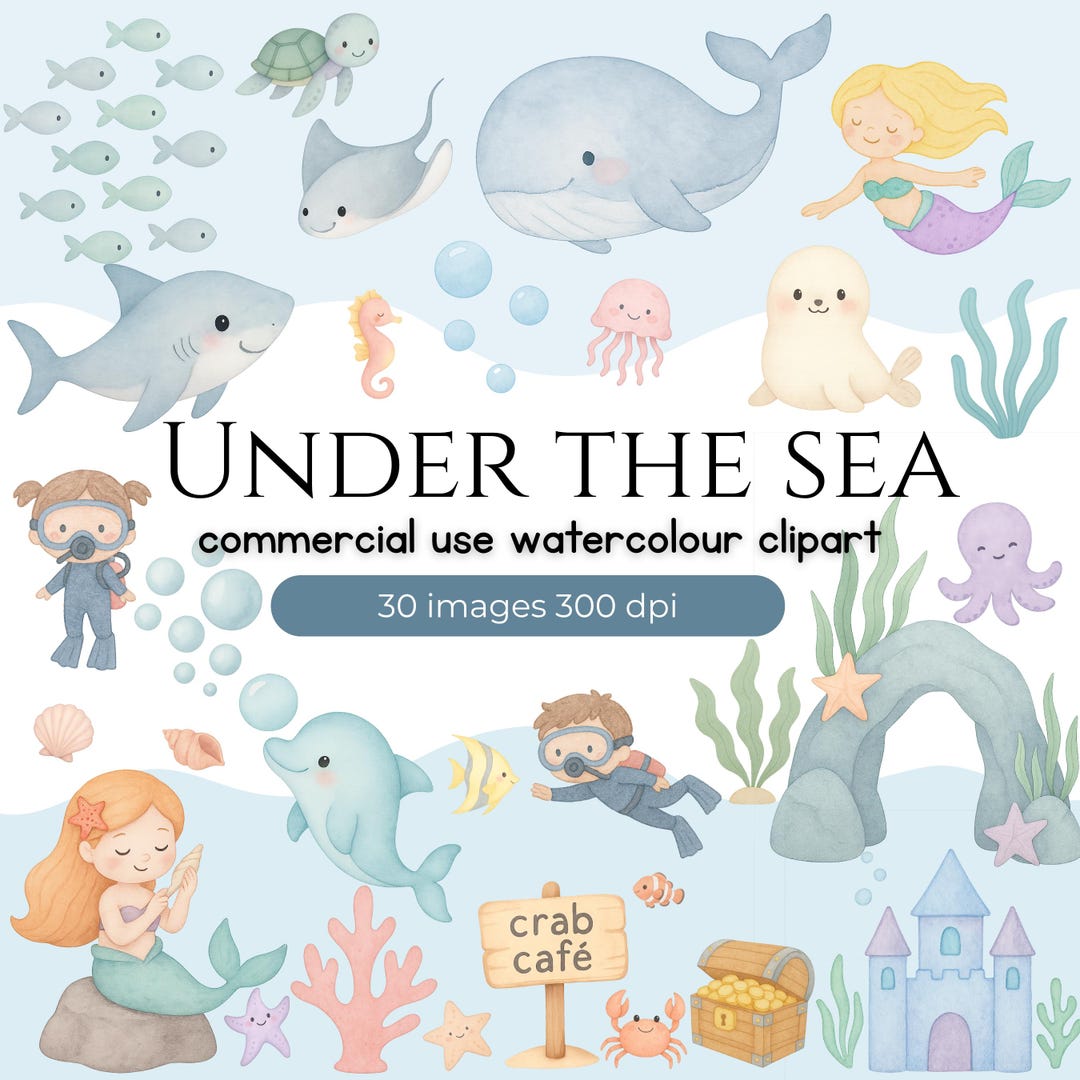 Under the Sea Clipart Bundle | 30 Watercolor Ocean Animals and Sea Life ...