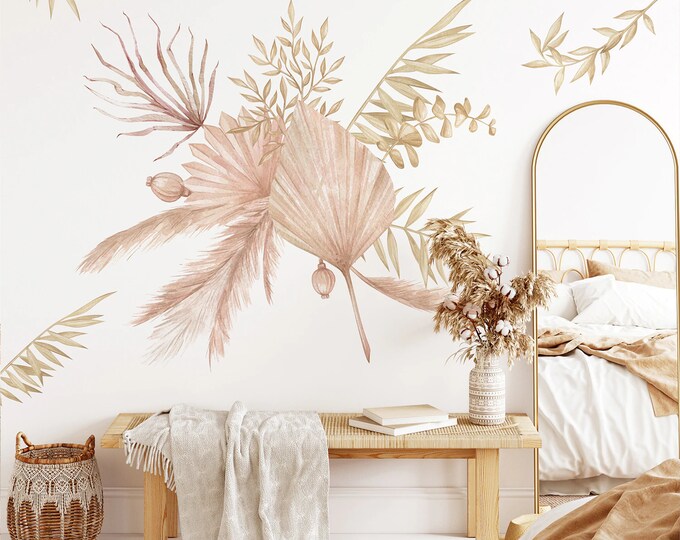 Neutral Aesthetic Dried Florals Botanical Flowers Wall Sticker Decal ...