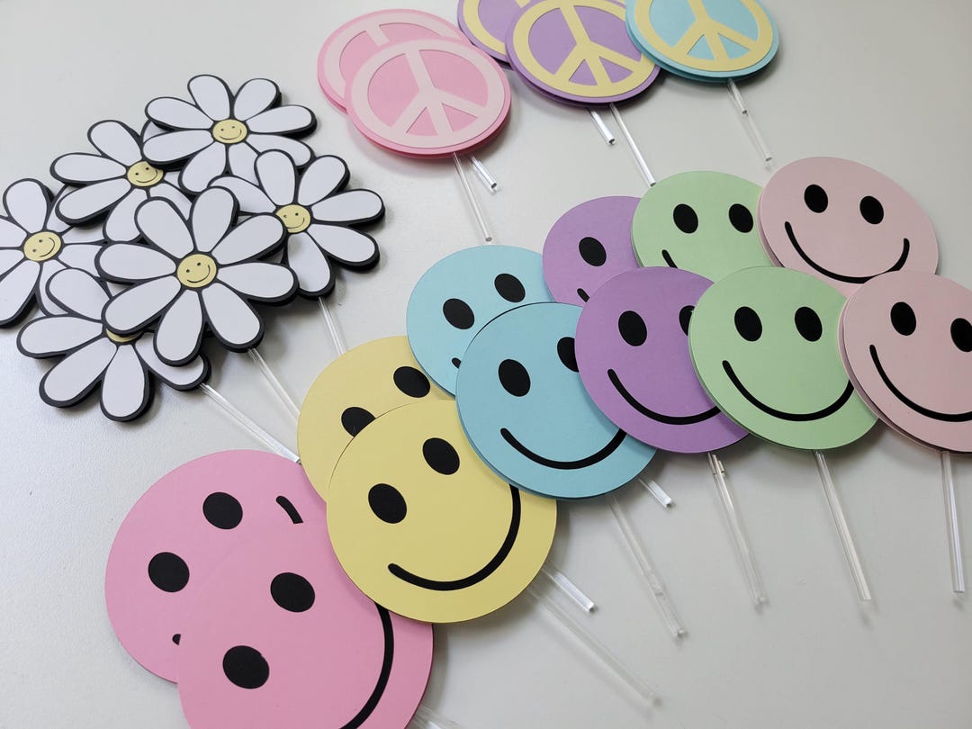 Preppy Cupcake Toppers Set of 6, Preppy Tween Cupcake Toppers, Smiley ...
