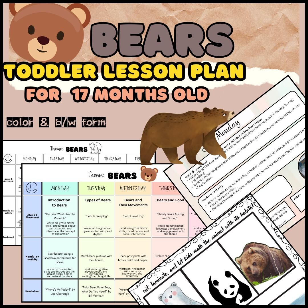 BEARS- Toddler Weekly Lesson Plan (17 Months Old) - Etsy