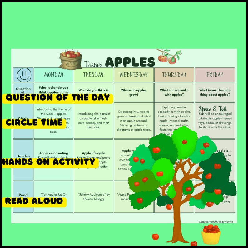 APPLES Preschool Weekly Lesson Plan - Etsy