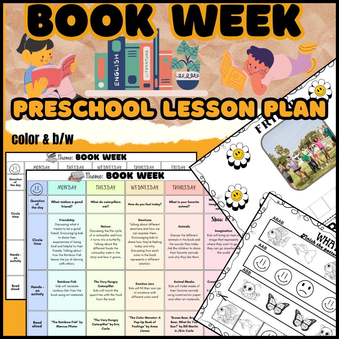 BOOK WEEK- Preschool Weekly Lesson Plan - Etsy