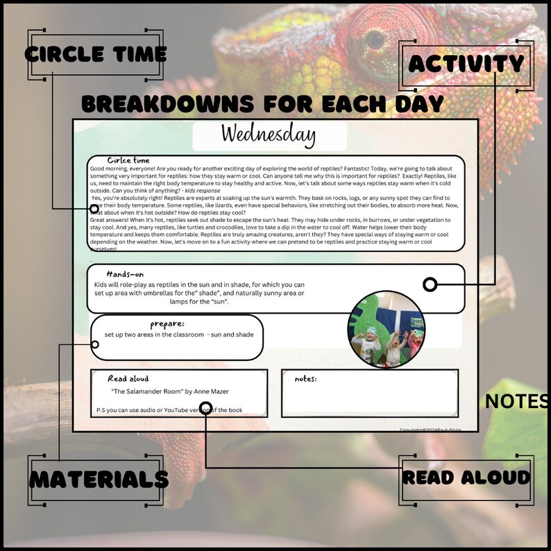 REPTILES Preschool Weekly Lesson Plan - Etsy