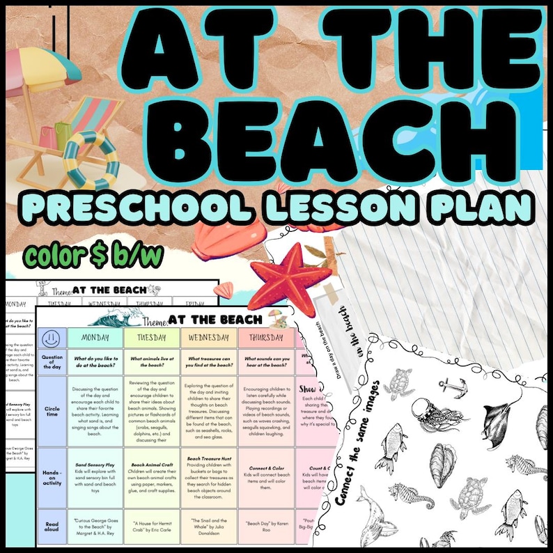AT THE BEACH - Preschool Weekly Lesson Plan - Etsy