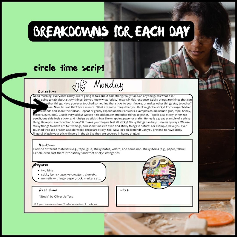 STICKY THINGS- Preschool Weekly Lesson Plan - Etsy