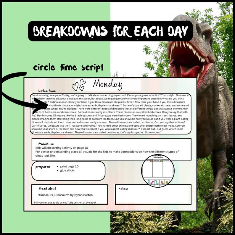 DINOSAURS- Preschool Weekly Lesson Plan - Etsy