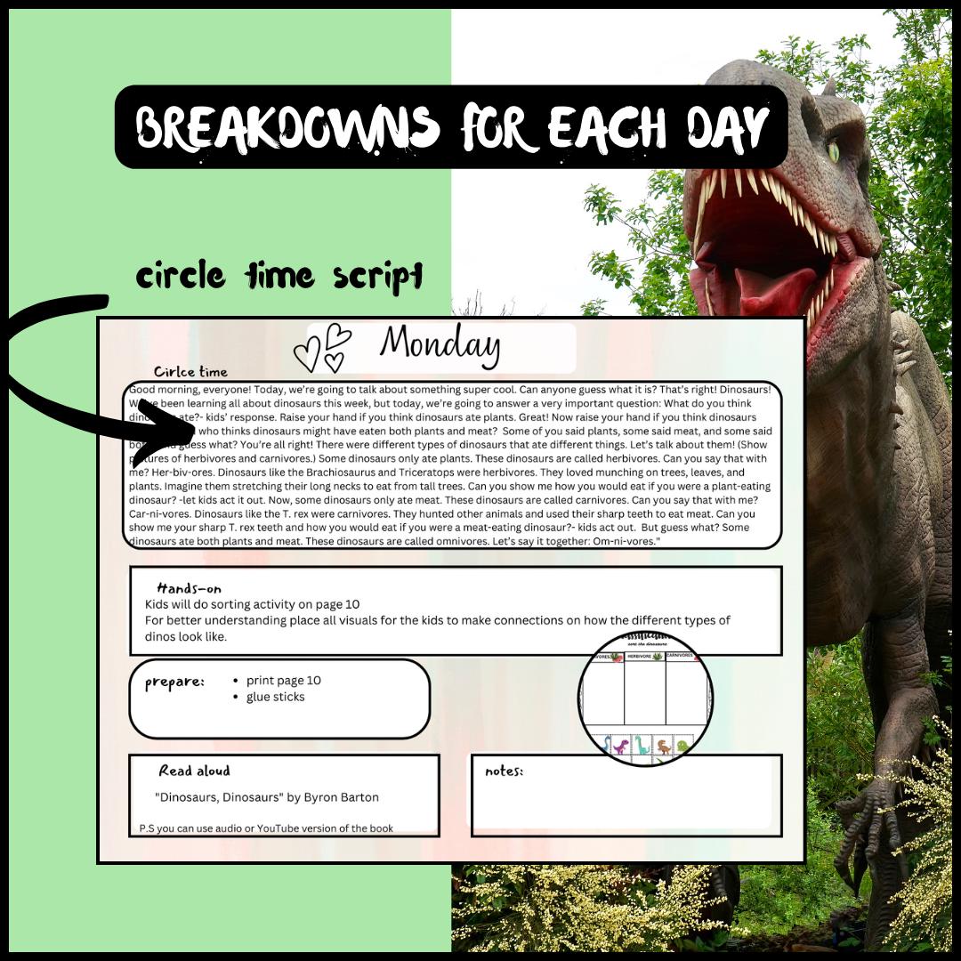 DINOSAURS- Preschool Weekly Lesson Plan - Etsy