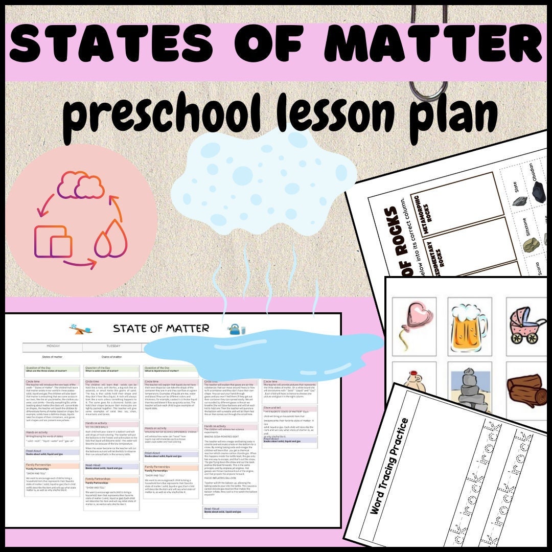 STATES OF MATTER Preschool Weekly Lesson Plan - Etsy