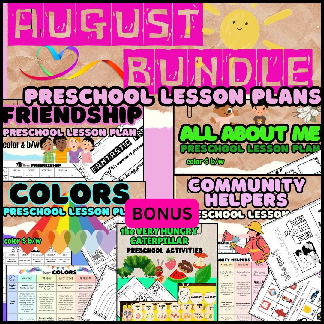 AUGUST BUNDLE Preschool Lesson Plans- All About Me, Friendship, Colors ...